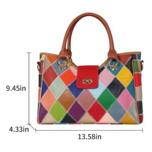 HESHE Genuine Leather Handbags Colorful Purses for Women Crossbody Bag Multi-color Tote Purse Designer Hobo Shoulder Bag(Colorful-2B4008)