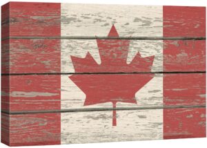 wall26 canvas print wall art canadian flag on vintage retro wood panels pop culture cultural digital art modern art traditional colorful for living room, bedroom, office - 16"x24"