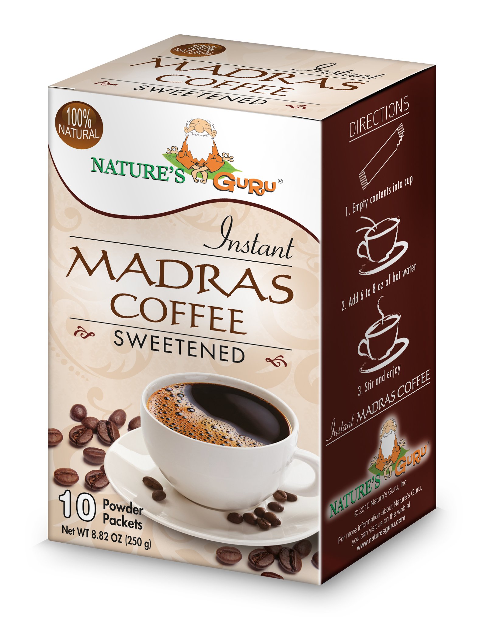 Nature's Guru Instant Madras Coffee Drink Mix Sweetened 10 Count Single Serve On-the-Go Drink Packets