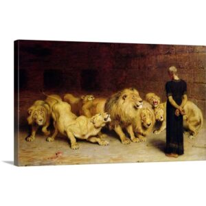 greatbigcanvas daniel in the lions' den, 1872 canvas wall art print, lion home decor artwork, 48"x30"x1.5"