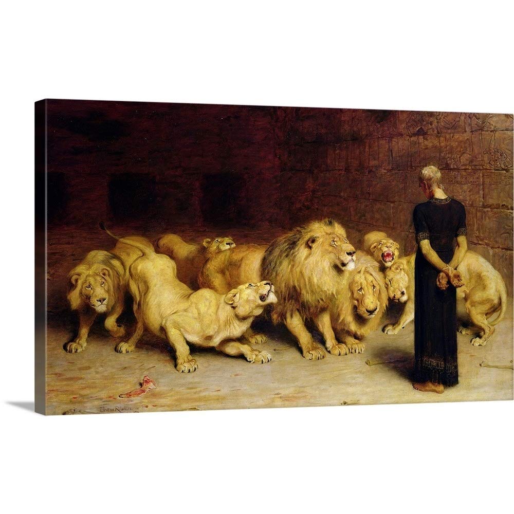 GREATBIGCANVAS Daniel in the Lions' Den, 1872 Canvas Wall Art Print, Lion Home Decor Artwork, 48"x30"x1.5"