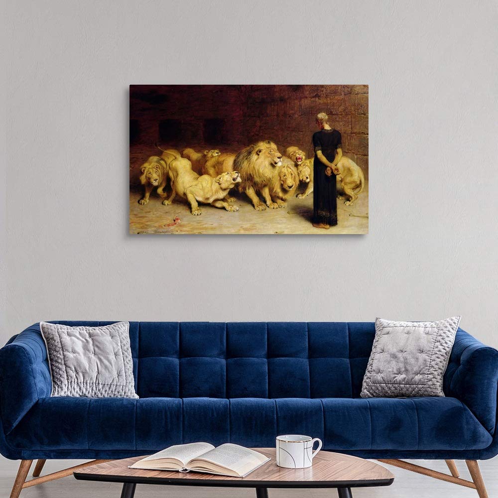 GREATBIGCANVAS Daniel in the Lions' Den, 1872 Canvas Wall Art Print, Lion Home Decor Artwork, 48"x30"x1.5"