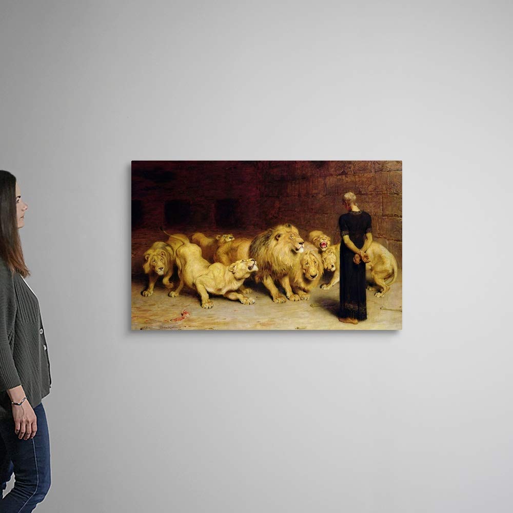 GREATBIGCANVAS Daniel in the Lions' Den, 1872 Canvas Wall Art Print, Lion Home Decor Artwork, 48"x30"x1.5"