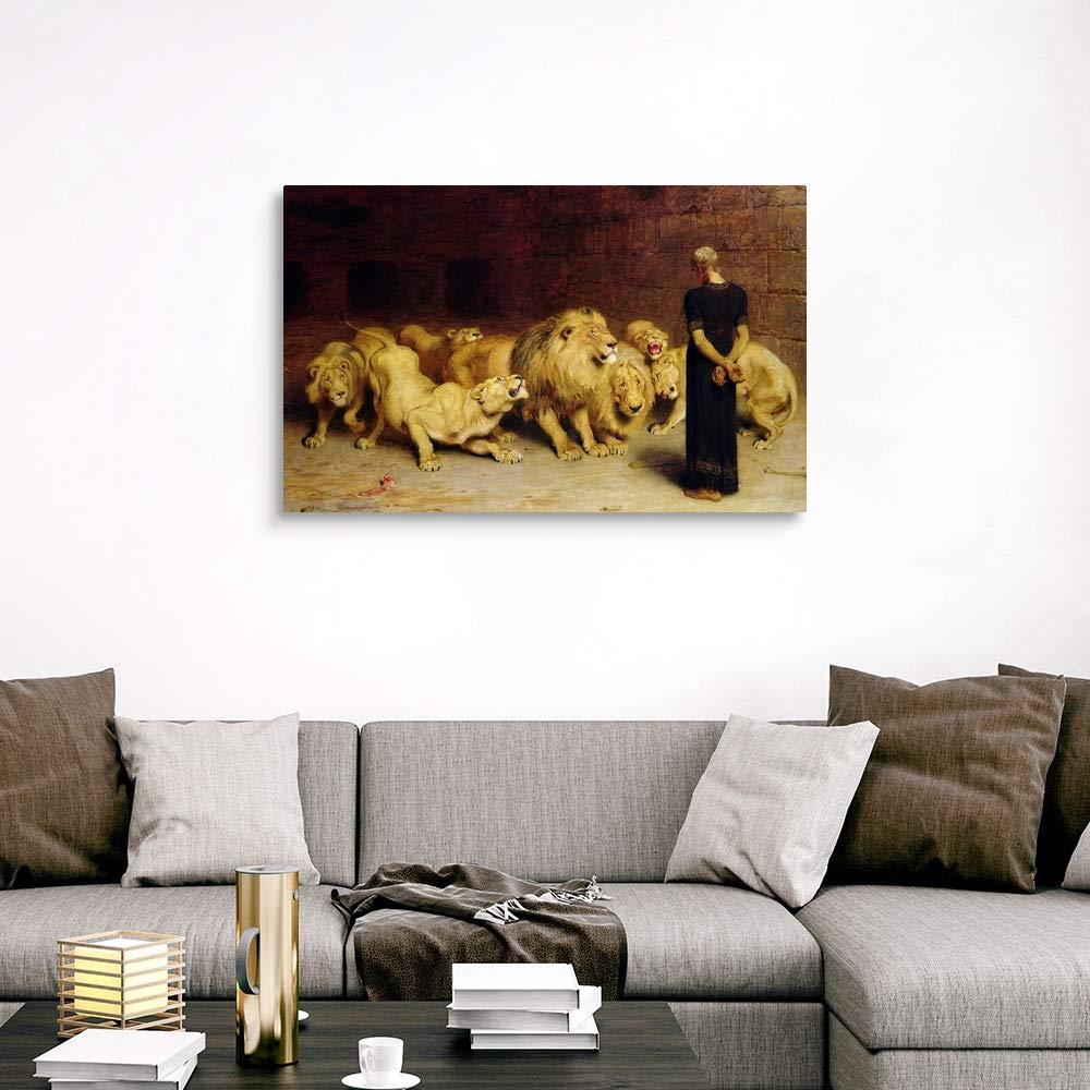 GREATBIGCANVAS Daniel in the Lions' Den, 1872 Canvas Wall Art Print, Lion Home Decor Artwork, 48"x30"x1.5"