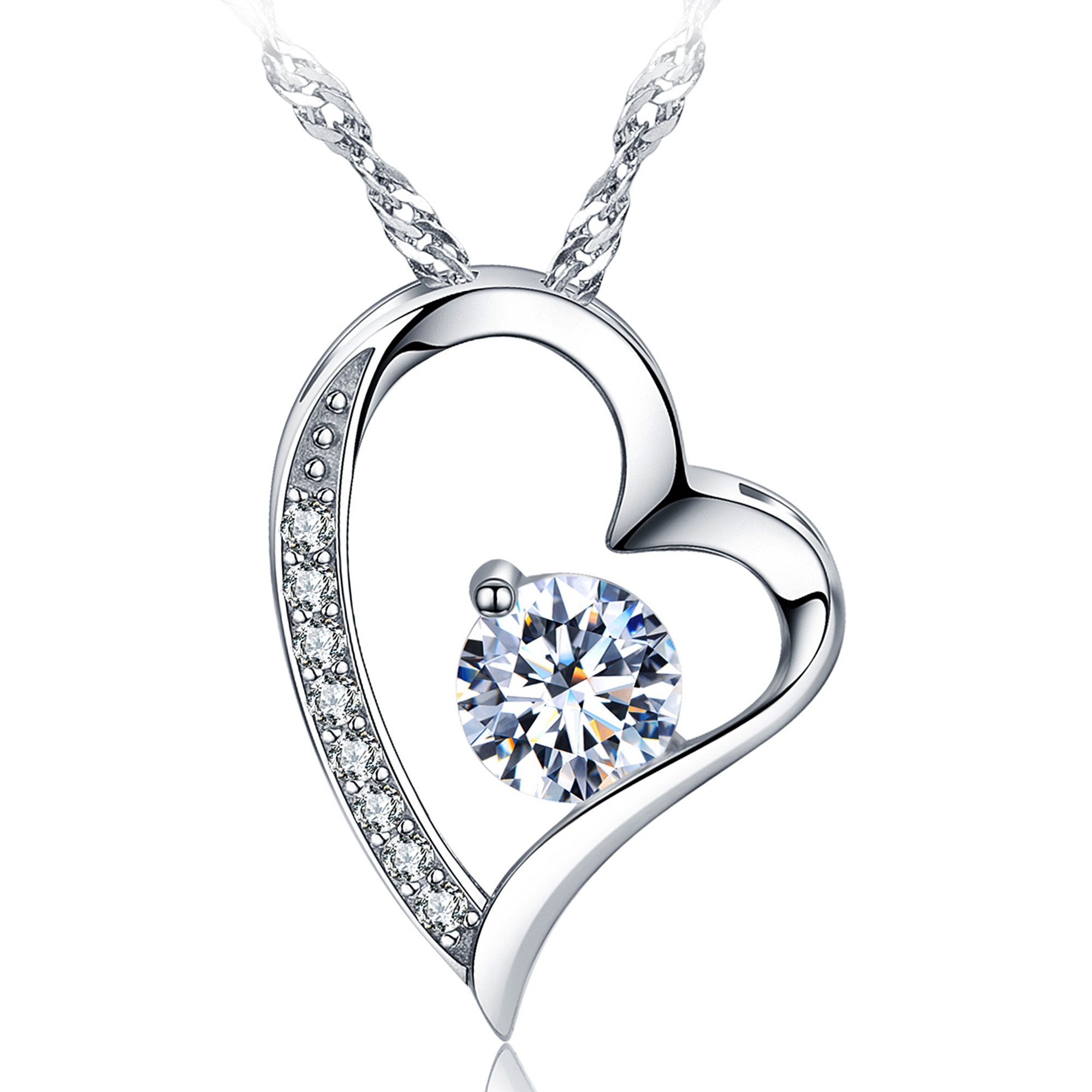 sephla Heart Necklace 14K White Gold Plated Round Cut Cubic Zirconia Forever Lover Heart Pendant Necklace for Women