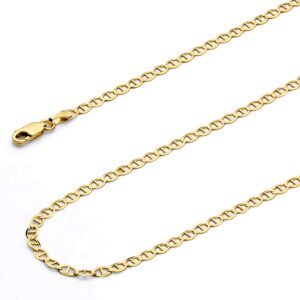 14k REAL Yellow Gold Solid 2.5mm Flat Mariner Chain Necklace with Lobster Claw Clasp - 24"