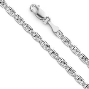 14k real white gold solid 2.5mm star/edge diamond cut chain bracelet with lobster claw clasp - 7"