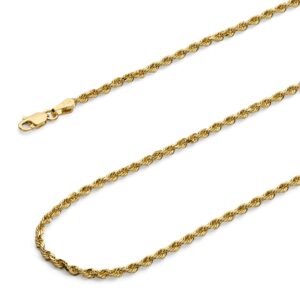 14k REAL Yellow Gold SOLID 2mm Rope Diamond Cut Chain Necklace with Lobster Claw Clasp - 22"