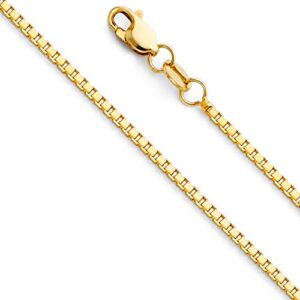 14k real yellow gold solid 1.3mm box chain necklace with lobster claw clasp - 24"