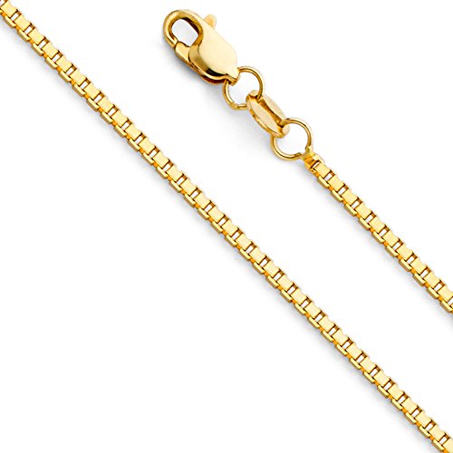 14k REAL Yellow Gold Solid 1.3mm Box Chain Necklace with Lobster Claw Clasp - 24"