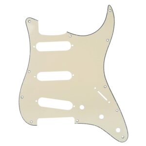 musiclily 3ply sss 11 holes strat electric guitar pickguard scratch plate pick guards for fender us/mexico made standard stratocaster modern style guitar parts, cream