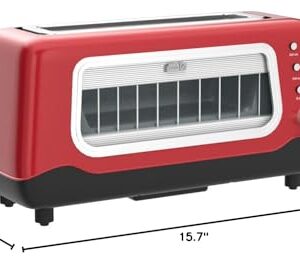 DASH Clear View Toaster - Compact Design with 7 Browning Levels & Clear-View Window, Extra-Wide Slot Large Toaster, 1-Touch Defrost, Reheat & Bagel Functions - Easy Clean Up Crumb Tray (Red)