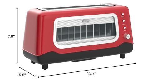 DASH Clear View Toaster - Compact Design with 7 Browning Levels & Clear-View Window, Extra-Wide Slot Large Toaster, 1-Touch Defrost, Reheat & Bagel Functions - Easy Clean Up Crumb Tray (Red)