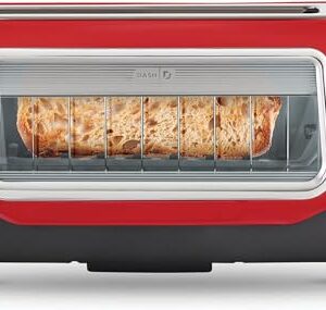 DASH Clear View Toaster - Compact Design with 7 Browning Levels & Clear-View Window, Extra-Wide Slot Large Toaster, 1-Touch Defrost, Reheat & Bagel Functions - Easy Clean Up Crumb Tray (Red)