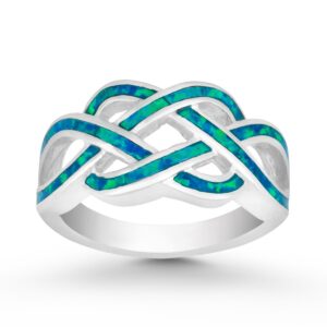 created blue opal interwoven design ring sterling silver jewelry for women or teens-8