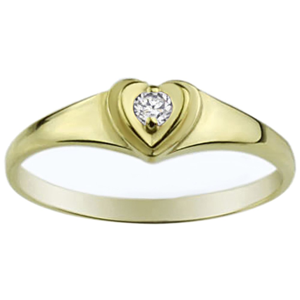 DoubleAccent 14K Gold Ring Round CZ Heart Yellow Gold Ring Size 2 To 5