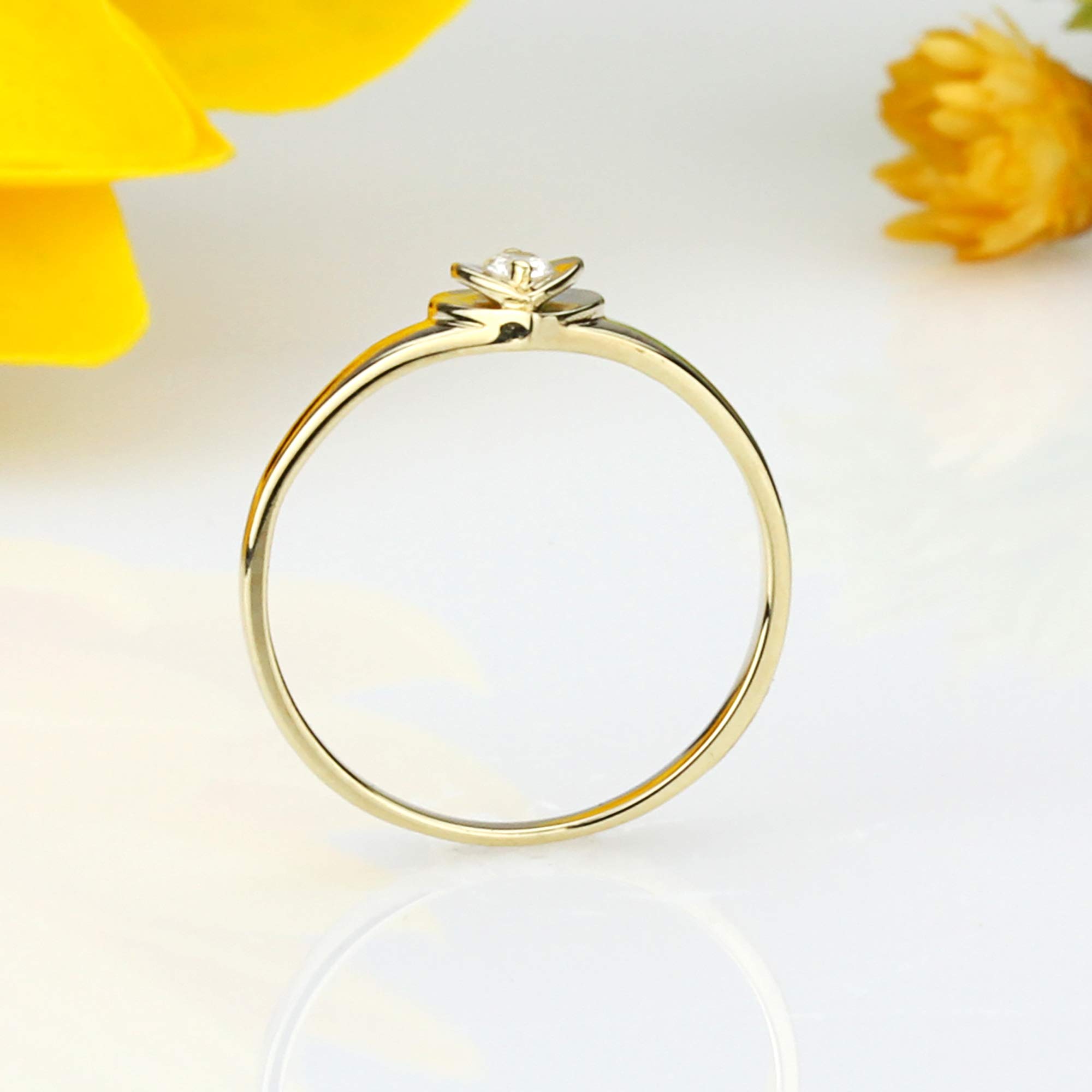 DoubleAccent 14K Gold Ring Round CZ Heart Yellow Gold Ring Size 2 To 5