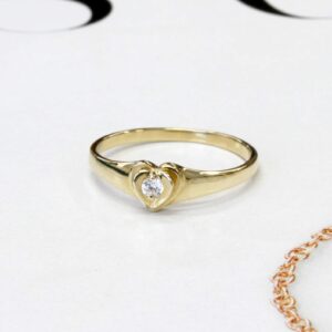 DoubleAccent 14K Gold Ring Round CZ Heart Yellow Gold Ring Size 2 To 5