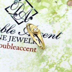 DoubleAccent 14K Gold Ring Round CZ Heart Yellow Gold Ring Size 2 To 5