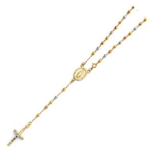 14k tri color gold 3mm rosario/rosary necklace - 18"