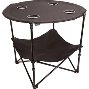 preferred nation | 2 tier folding camping table with 4 mesh cup holders black | polyester with metal frame | compact, convenient carry case included | side table for tailgate