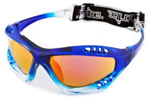 jettribe pro fade frame goggles - storage case anti-fog design goggles for pwc jetski racers enthusiasts - stylish revo lens for eye protection and clear vision - navy blue