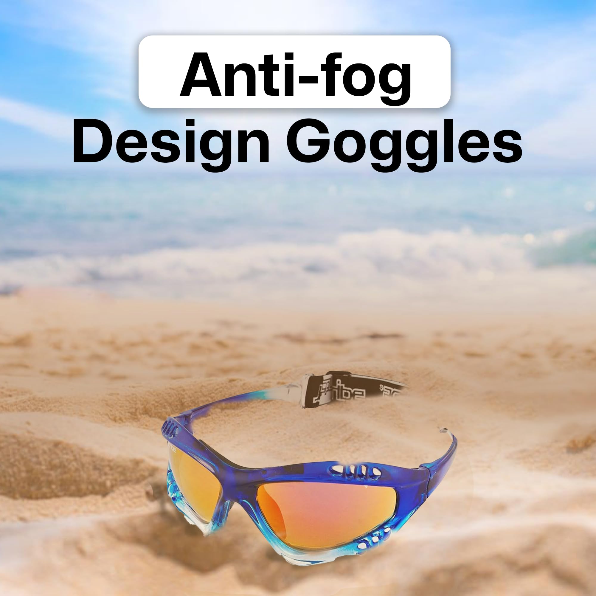 Jettribe Pro Fade Frame Goggles - Storage Case Anti-fog Design Goggles for PWC Jetski Racers Enthusiasts - Stylish Revo Lens for Eye Protection and Clear Vision - Navy Blue