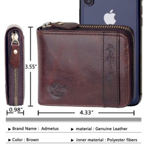 Admetus Wallet for Men Leather Zipper Bifold Wallet RFID Blocking Credit Card Holder with Gift Box Brown