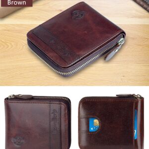 Admetus Wallet for Men Leather Zipper Bifold Wallet RFID Blocking Credit Card Holder with Gift Box Brown