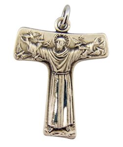 hmhinc sterling silver saint francis of asissi tau cross crucifix pendant, 1 inch