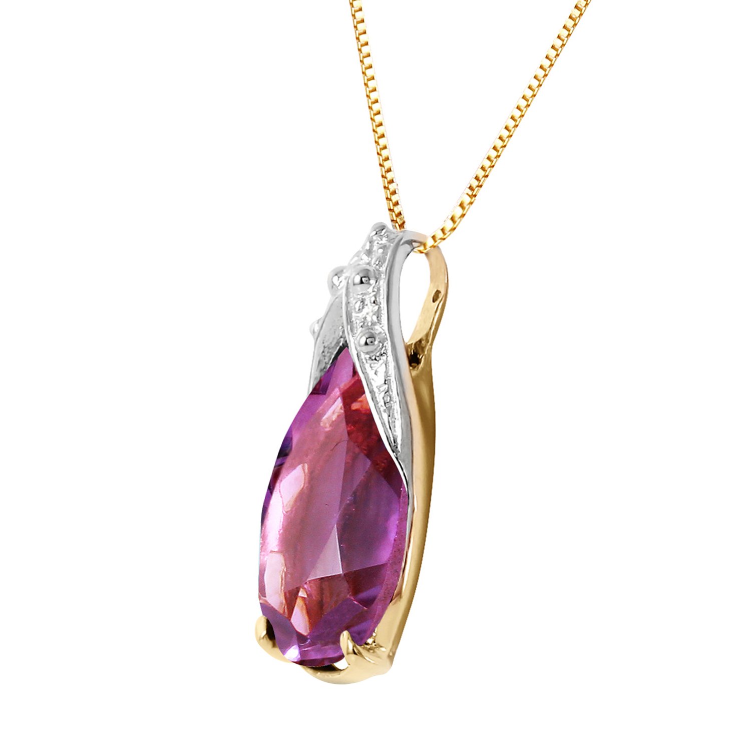 Galaxy Gold GG 5 Carat 14k 20" Solid Gold Necklace with Pear-shaped Natural Amethyst Pendant