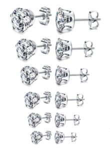 jstyle stud earrings for women mens stainless steel earrings, 3-8mm round cubic zirconia earrings studs ear piercing jewelry set