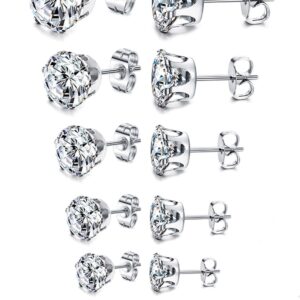 Jstyle Stud Earrings for Women Mens Stainless Steel Earrings, 3-8mm Round Cubic Zirconia Earrings Studs Ear Piercing Jewelry Set