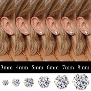 Jstyle Stud Earrings for Women Mens Stainless Steel Earrings, 3-8mm Round Cubic Zirconia Earrings Studs Ear Piercing Jewelry Set