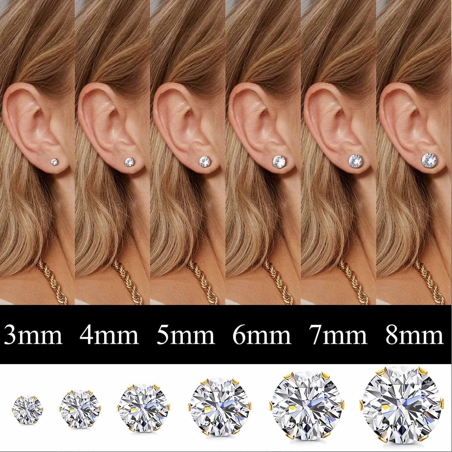 Jstyle Stud Earrings for Women Mens Stainless Steel Earrings, 3-8mm Round Cubic Zirconia Earrings Studs Ear Piercing Jewelry Set