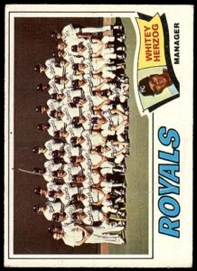 1977 topps # 371 royals team checklist whitey herzog kansas city royals (baseball card) poor royals