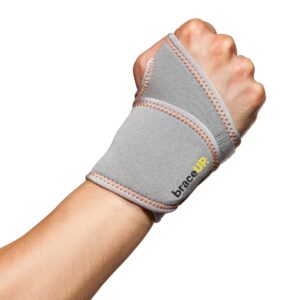 braceup adjustable wrist wrap for men and women - workouts wrist band, carpal tunnel compression wrist brace, tendonitis wrist splint, left right hand one size adjustable (silver)