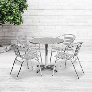 flash furniture 31.5'' round aluminum indoor-outdoor table set with 4 slat back chairs