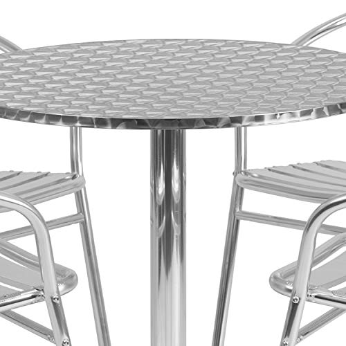 Flash Furniture 31.5'' Round Aluminum Indoor-Outdoor Table Set with 4 Slat Back Chairs