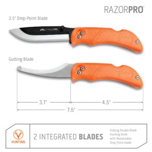 OUTDOOR EDGE RazorPro Double Blade Folding Hunting Knife & Filp N' Zip Bone Saw - Hunting Knife Features a Gutting Blade & Replaceable RazorSafe Skinning Blade. Includes Camo Nylon Sheath