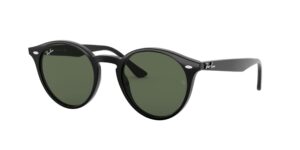 ray-ban rb2180f low bridge fit round sunglasses, black/dark green, 49 mm