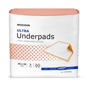 mckesson ultra underpads, adult incontinence bed pads, chux, disposable, heavy absorbency, 36 in x 36 in, 50 count