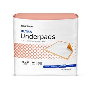 mckesson ultra underpads, incontinence bed pads, heavy absorbency, 30 in x 30 in, 100 count