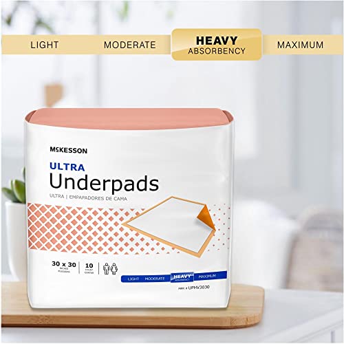 McKesson Ultra Underpads, Incontinence Bed Pads, Heavy Absorbency, 30 in x 30 in, 100 Count