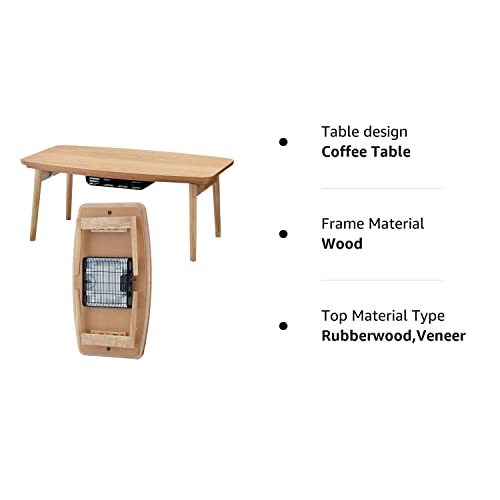 AZUMAYA Kotatsu Heater Folding Legs Table W36.0 x D20.0 x H14.5 Inches Natural Oak and Rubber Wood Material Home and Living Natural Oak Wooden Color ELFI-901OAK