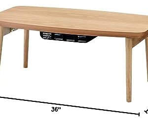 AZUMAYA Kotatsu Heater Folding Legs Table W36.0 x D20.0 x H14.5 Inches Natural Oak and Rubber Wood Material Home and Living Natural Oak Wooden Color ELFI-901OAK