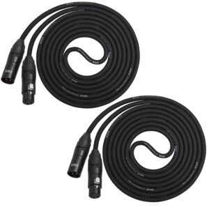 lyxpro cable pack: 2 black - 10 ft - xlr male to female 4-conductor star quad professional microphone cables. low noise & sound clarity – road worthy