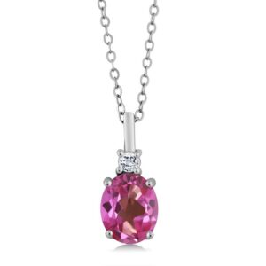 gem stone king 925 sterling silver pink mystic topaz and white topaz pendant necklace for women (2.38 cttw, gemstone november birthstone, oval 9x7mm, with 18 inch silver chain)