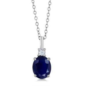 gem stone king 925 sterling silver blue sapphire necklace | 2.55 cttw | gemstone birthstone | oval 9x7mm pendant necklace for women | with 18 inch silver chain