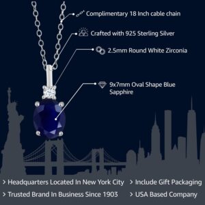 Gem Stone King 925 Sterling Silver Blue Sapphire Necklace | 2.55 Cttw | Gemstone Birthstone | Oval 9X7MM Pendant Necklace for Women | With 18 Inch Silver Chain